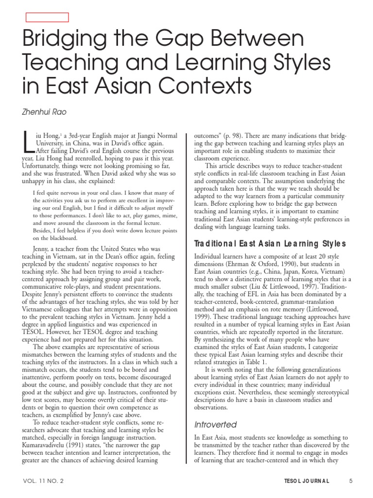 Bridging The Gap Between Teaching and Learning Styles in East Asian ...