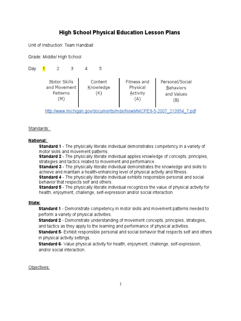 High School Team Handball Lesson Plans | PDF | Competence (Human ...
