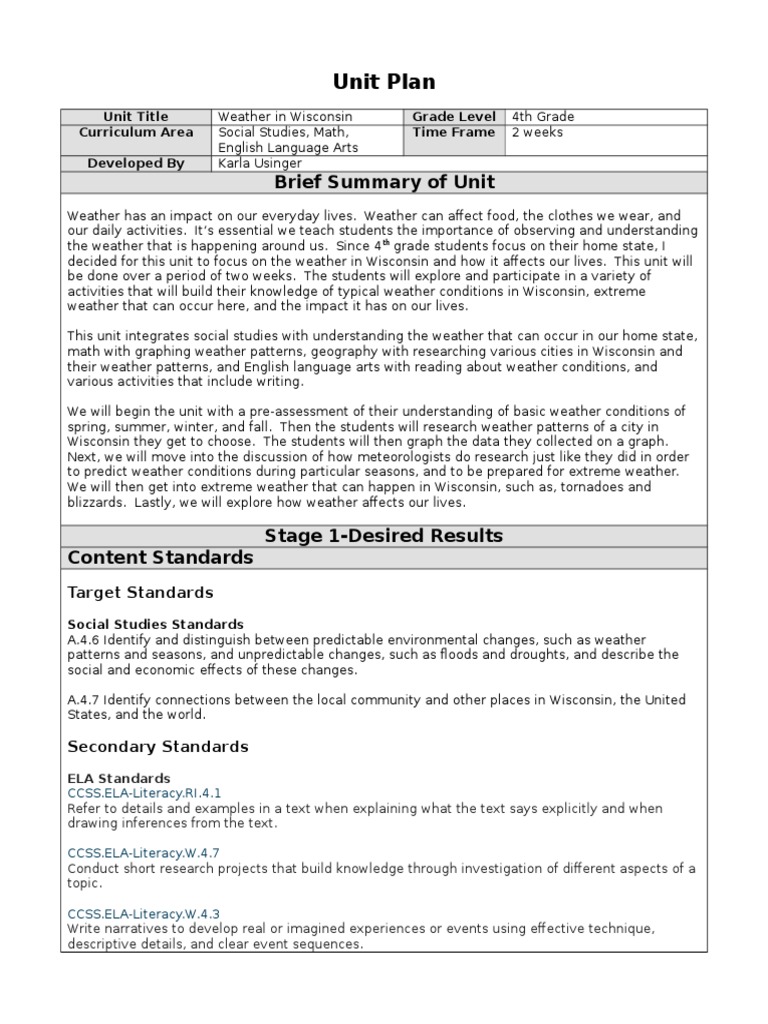 LTM 632-Weather Unit Plan | PDF | Weather | Tornadoes