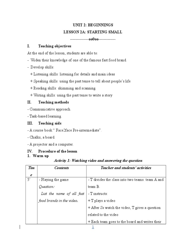 UNIT 2 Reading Lesson Plan | PDF | Lesson Plan | Teaching