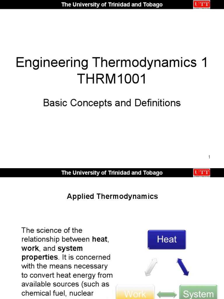 Engineering Thermodynamics 1 THRM1001: Basic Concepts and Definitions | PDF | Phase (Matter ...