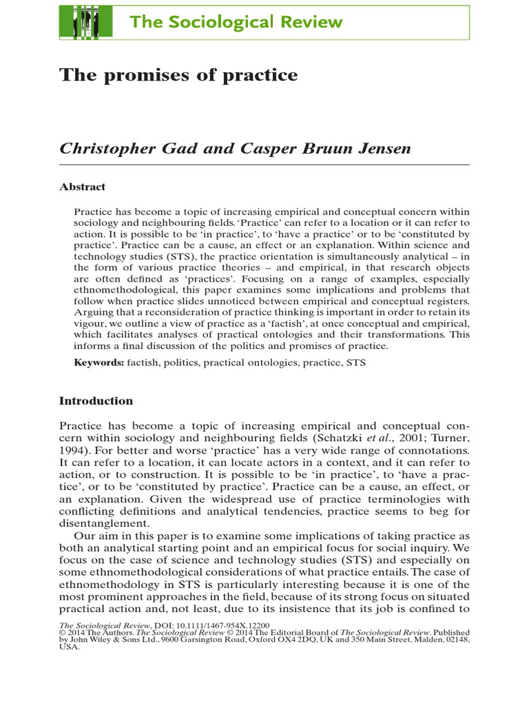 Casper Jensen 2014 Promises of Practice2 | PDF | Sociology | Science