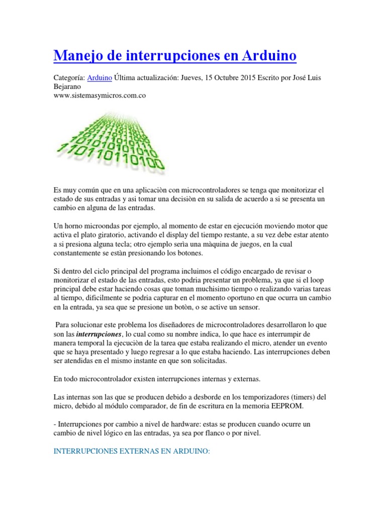Manejo de Interrupciones en Arduino | PDF | Arduino | Microcontrolador