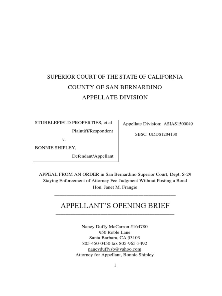 Appellant'S Opening Brief: Superior Court of The State of California ...