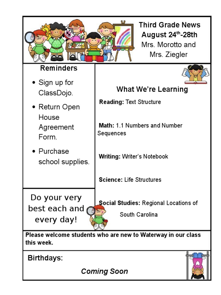 Third Grade Updates with Mrs. Ziegler | PDF