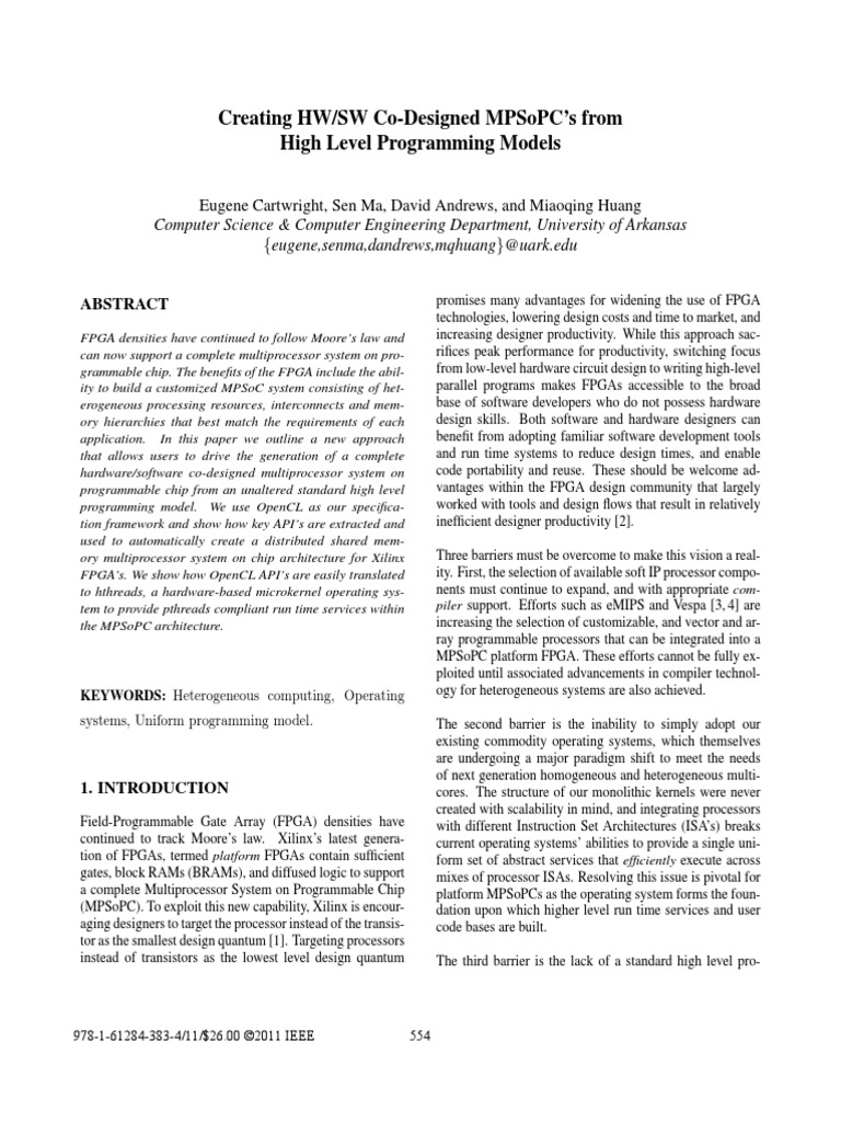 Creating Hwsw Co Designed Mpsopcs From High Level Programming Models Pdf Thread Computing