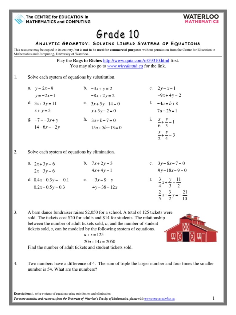 Solve Linear Systems: Substitution & Elimination | PDF | System Of ...