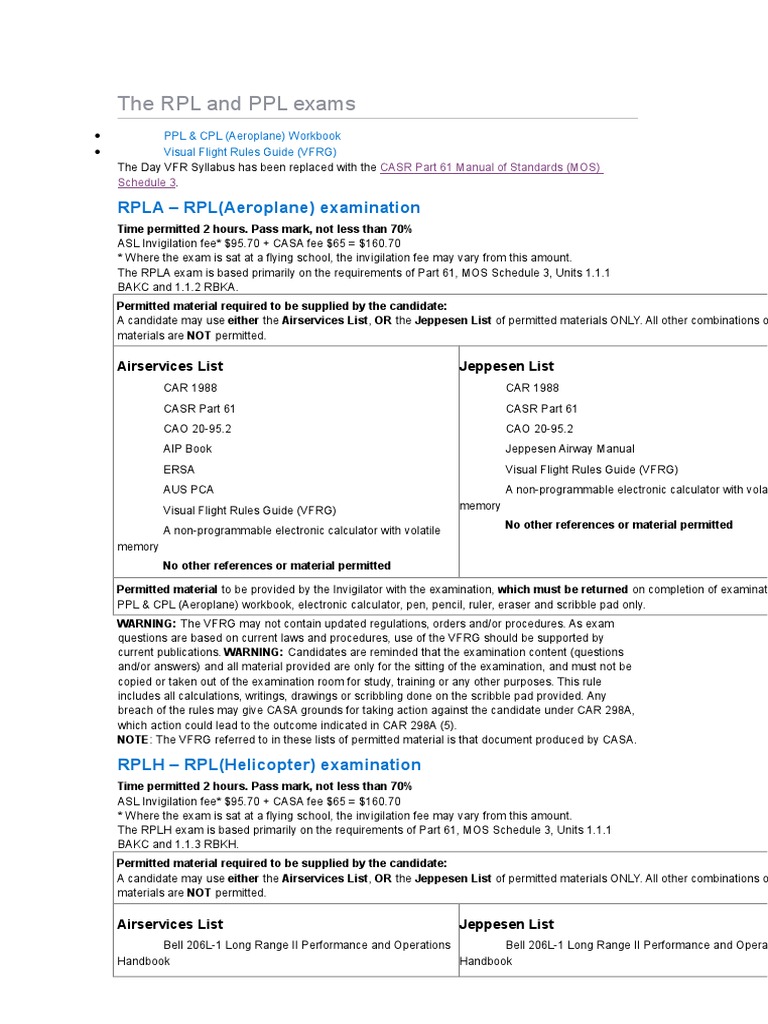 The RPL and PPL Exams: RPLA - RPL (Aeroplane) Examination | PDF ...