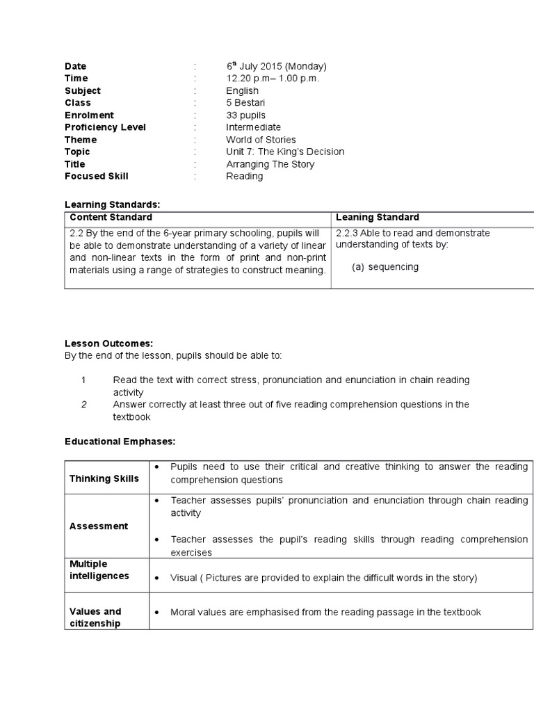 Reading Comprehension Lesson Plan | PDF | Reading Comprehension ...