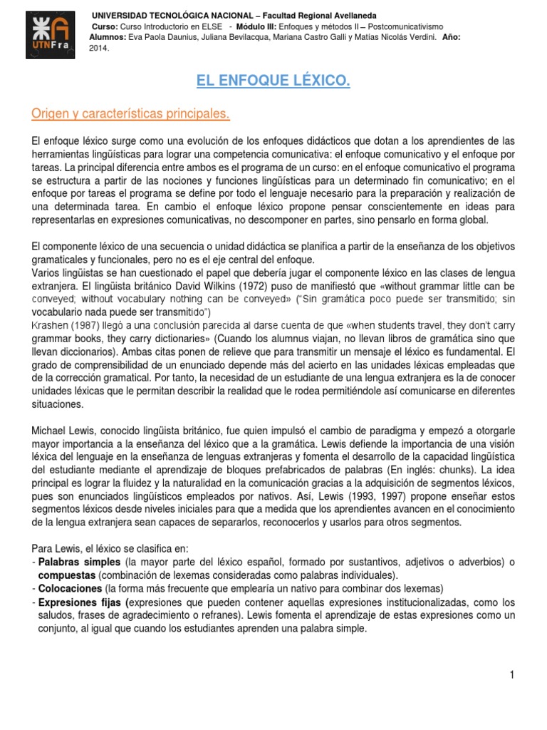 Enfoque Léxico PDF | PDF | Léxico | Palabra