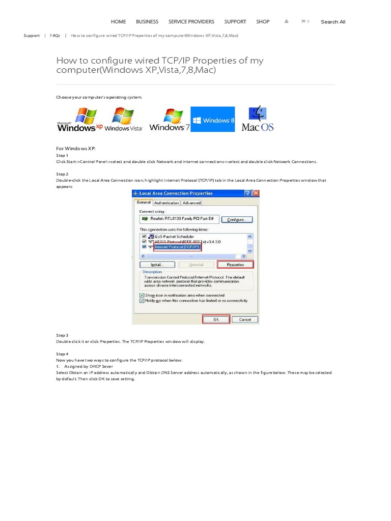 How To Configure Wired TCP - IP Properties of My Computer (Windows XP, Vista, 7,8, Mac ...