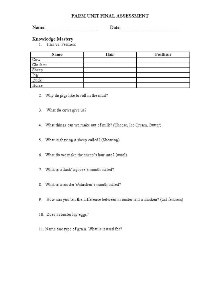 Farm Unit Final Assessment | PDF | Career & Growth | Games & Activities