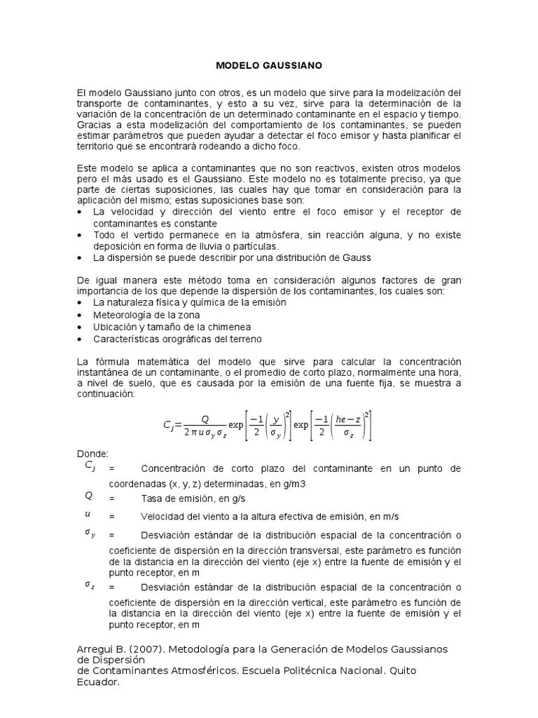Modelo Gaussiano | PDF | Velocidad del viento | Contaminación