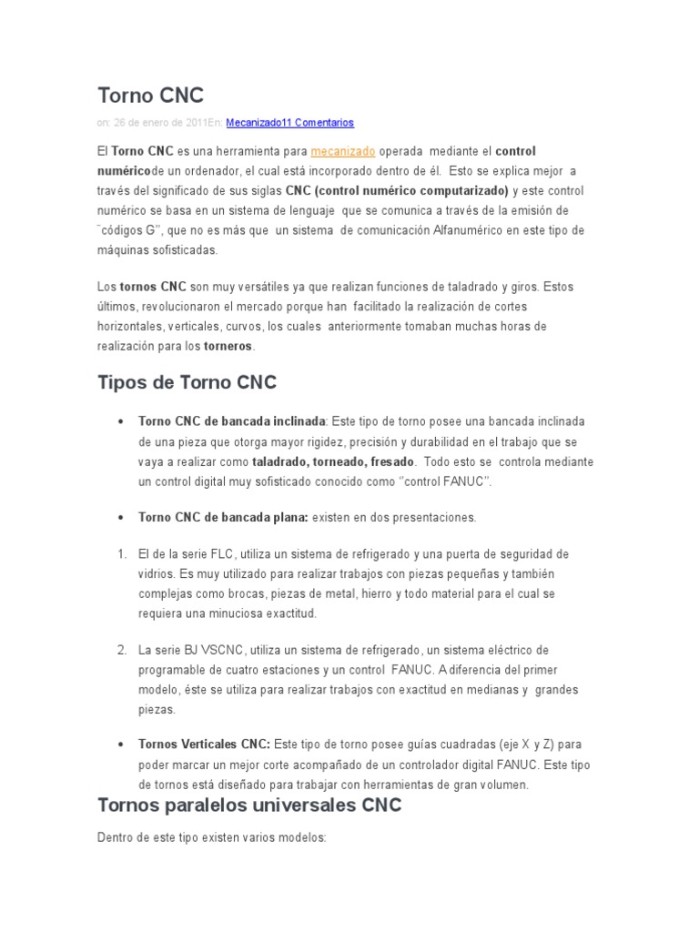 Torno CNC | PDF | Control numerico | Perforar