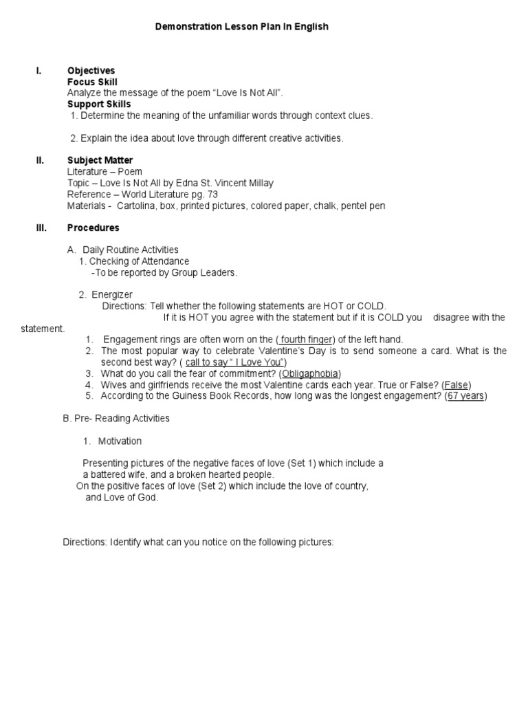 A Detailed Demonstration Lesson Plansadd in English IV | PDF ...