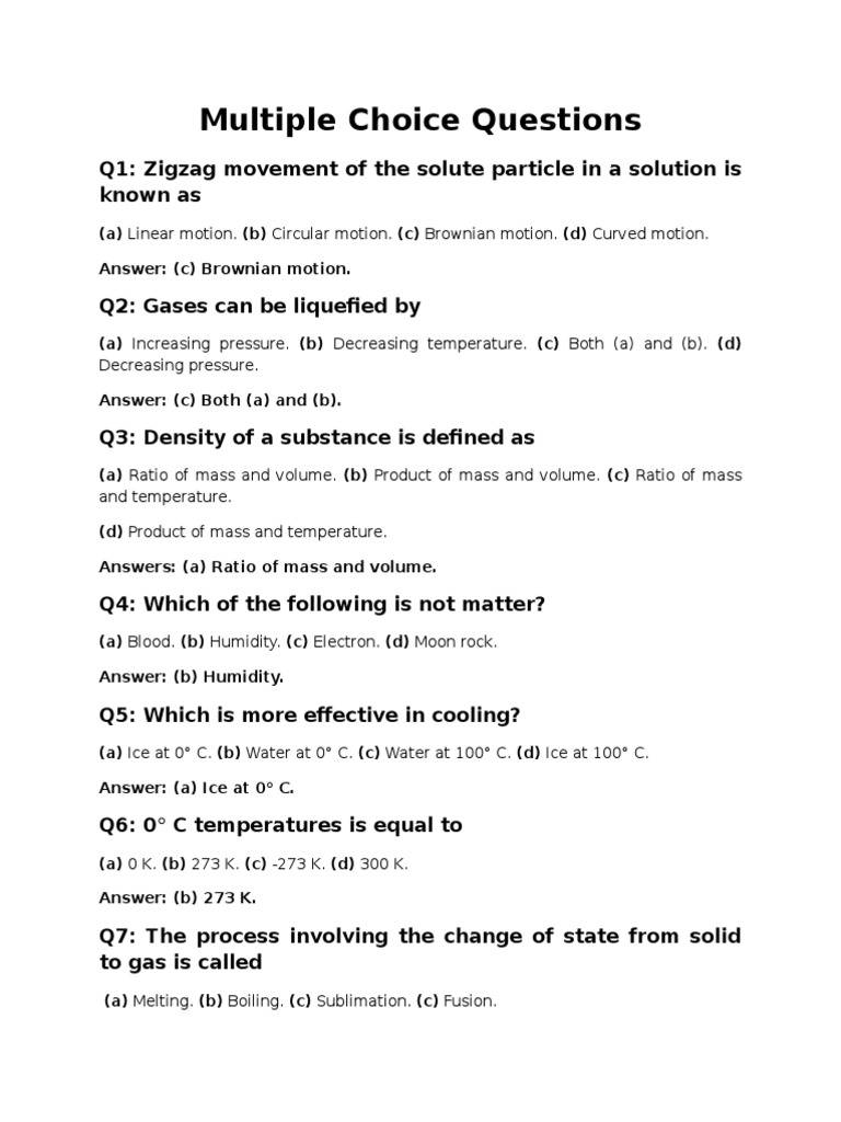 MCQ Cbse 9 Chapter-1 Science | PDF | Liquids | Evaporation
