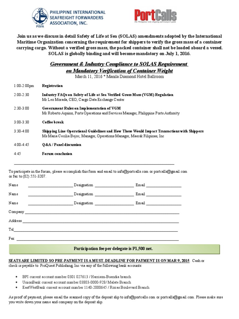 Registration Form Mar 11 SOLAS Forum | PDF