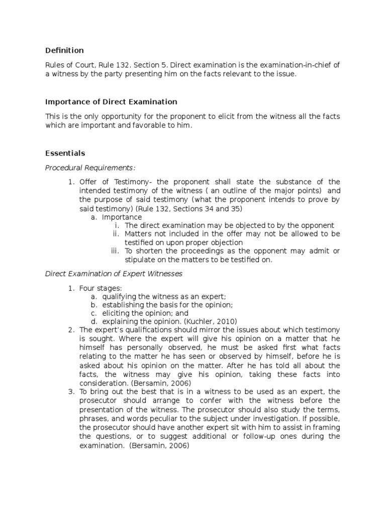 Direct Examination Essentials | PDF | Witness | Expert Witness