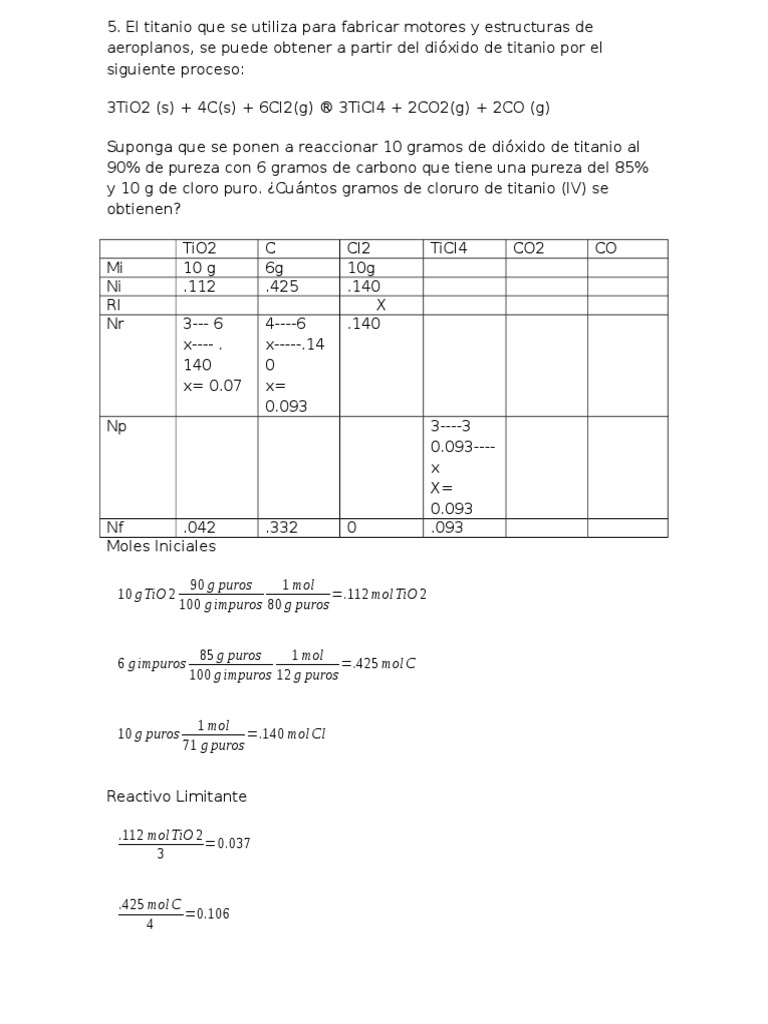Ejercicios de Reactivo Limitante. | PDF