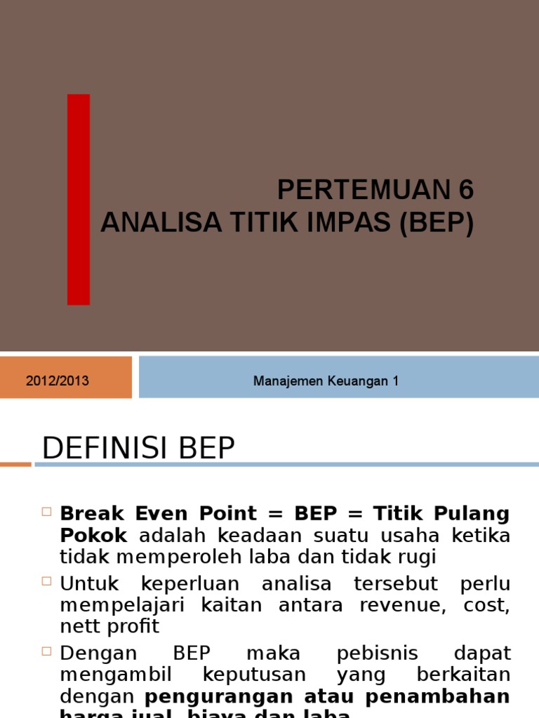 Analisa BEP | PDF | Pengelolaan Keuangan & Uang