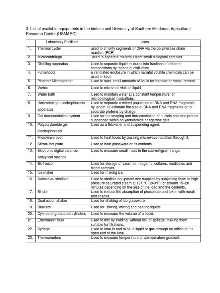 Biotech Lab Equipment List USMARC | PDF | Gel Electrophoresis ...