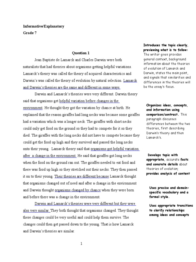 Science Writing Sample 7th Grade PDF Charles Darwin Giraffe