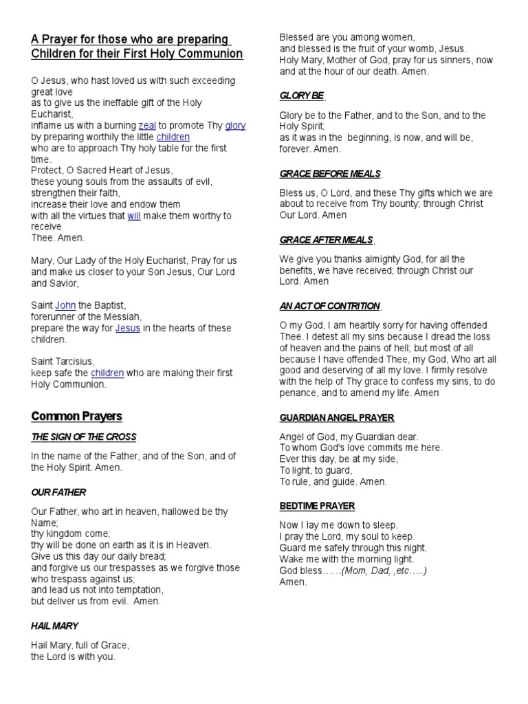 A Prayer For Those Who Are Preparing Children For Their First Holy ...