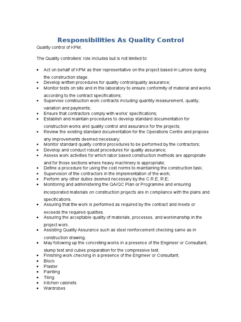 Responsibilities As Quality Control | PDF | Quality Assurance | Quality ...