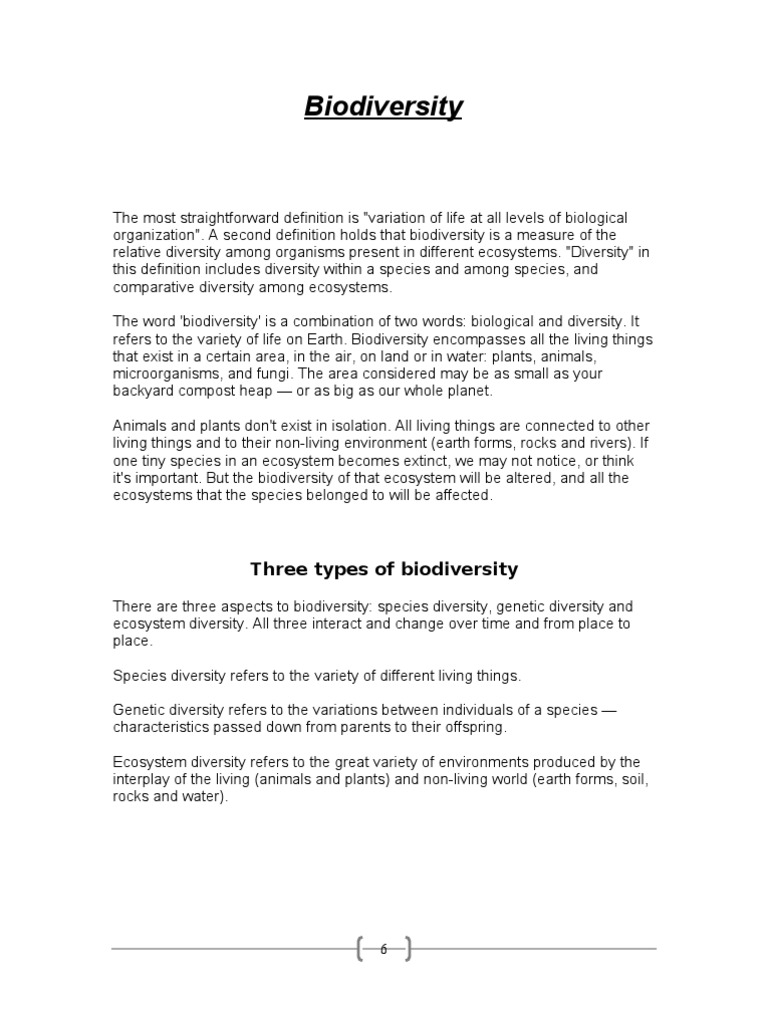 Biodiversity: Three Types of Biodiversity | PDF | Biodiversity | Hybrid ...