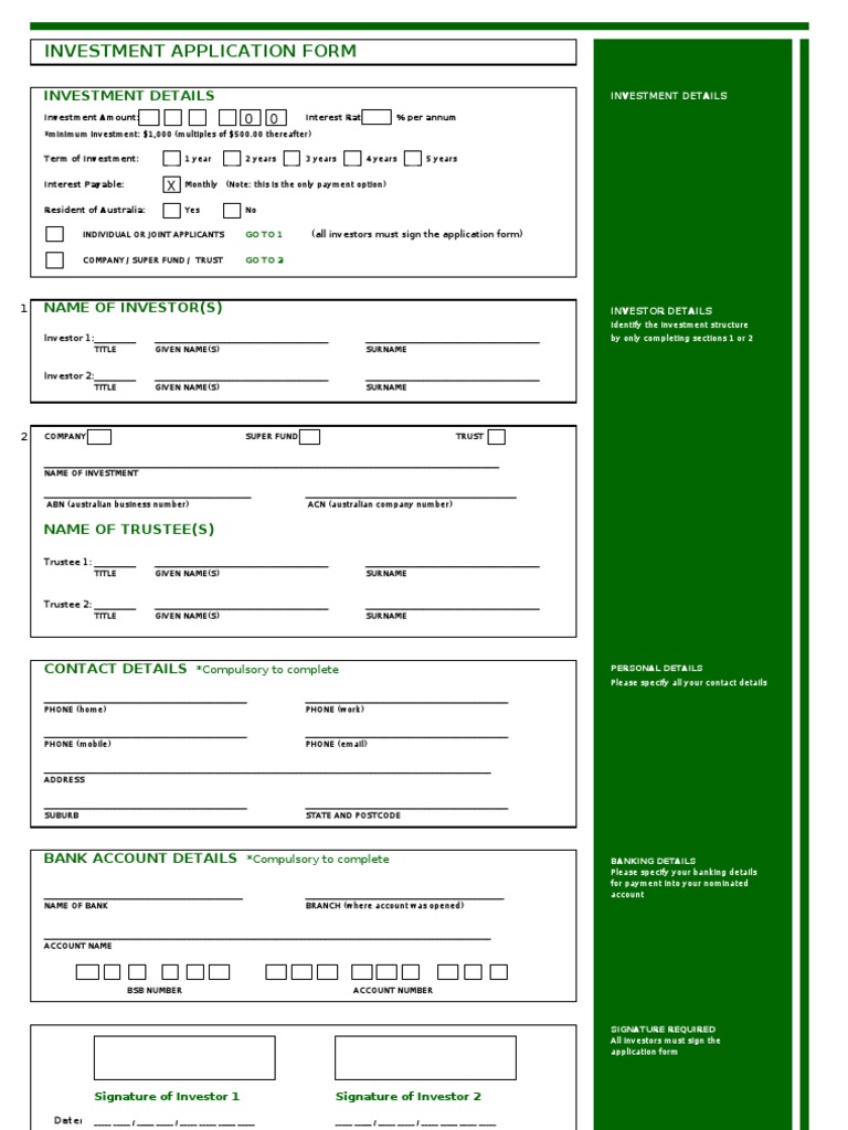 One Private Investment Application Form (SCMF) | PDF | Investor | Investing
