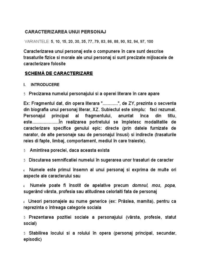 Caracterizarea Unui Personaj | PDF