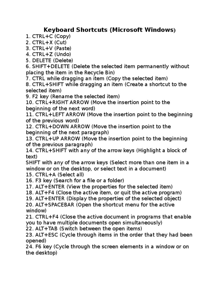 Keyboard Shortcuts (Microsoft Windows) | PDF | Computer Keyboard | Microsoft Windows