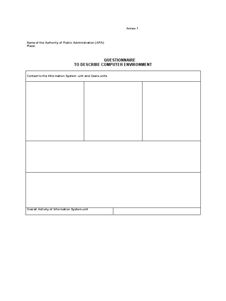 Questionnaire To Describe Computer Environment: Annex 1 | PDF | Computer Network | Application ...