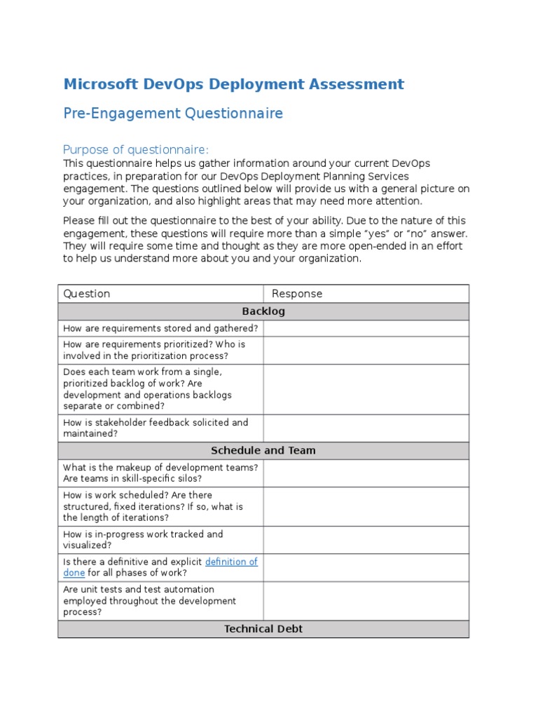 Assessment - Pre-Engagement Questionnaire | PDF | Cloud Computing ...