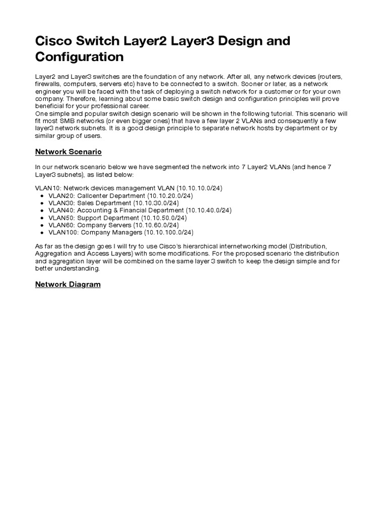 Cisco Switch Layer2 Layer3 Design and Configuration PDF | PDF | Computer Network | Network Switch