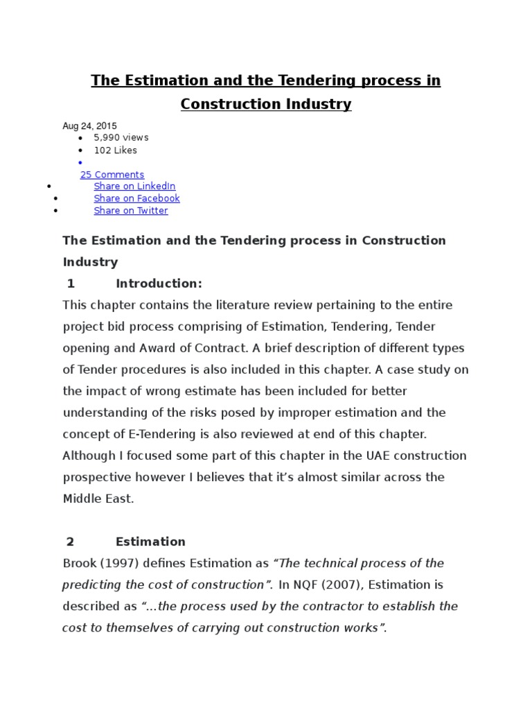 Estimation and Tendering in Construction | PDF | Procurement | General ...