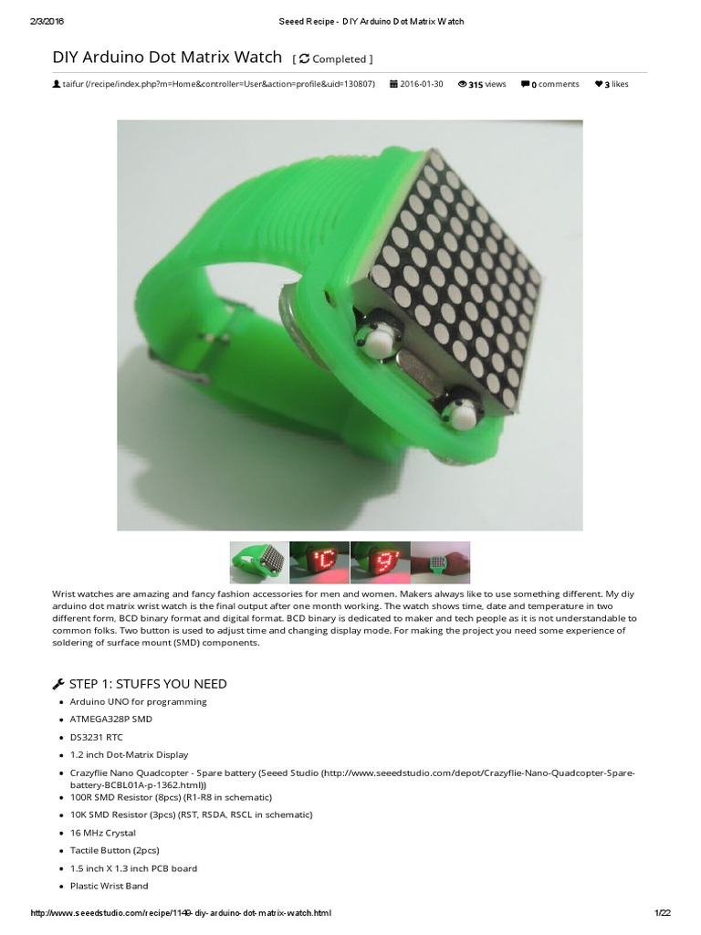 Seeed Recipe - DIY Arduino Dot Matrix Watch | PDF
