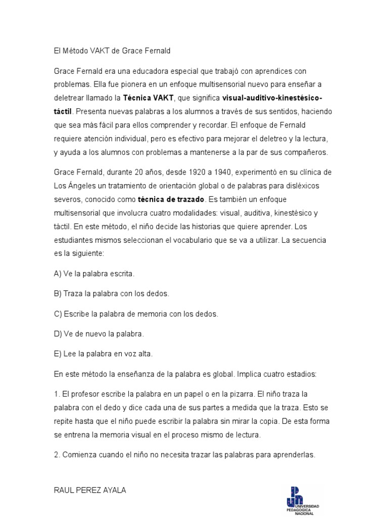 Método VAKT | PDF | Dislexia | Lectura (proceso)