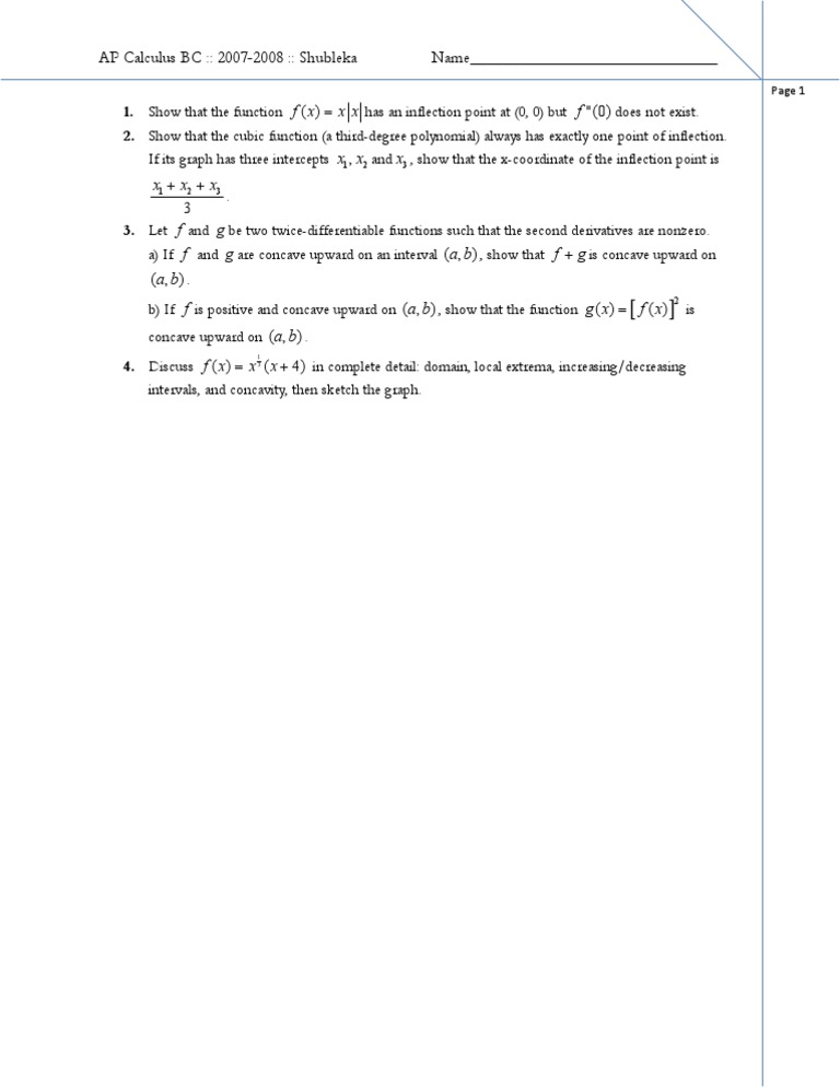 AP Calculus BC Inflection Points & Concavity | PDF | Teaching Methods ...