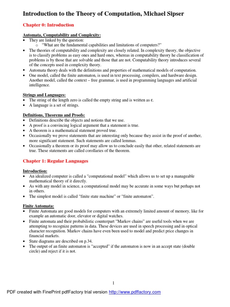 Introduction To The Theory of Computation | PDF