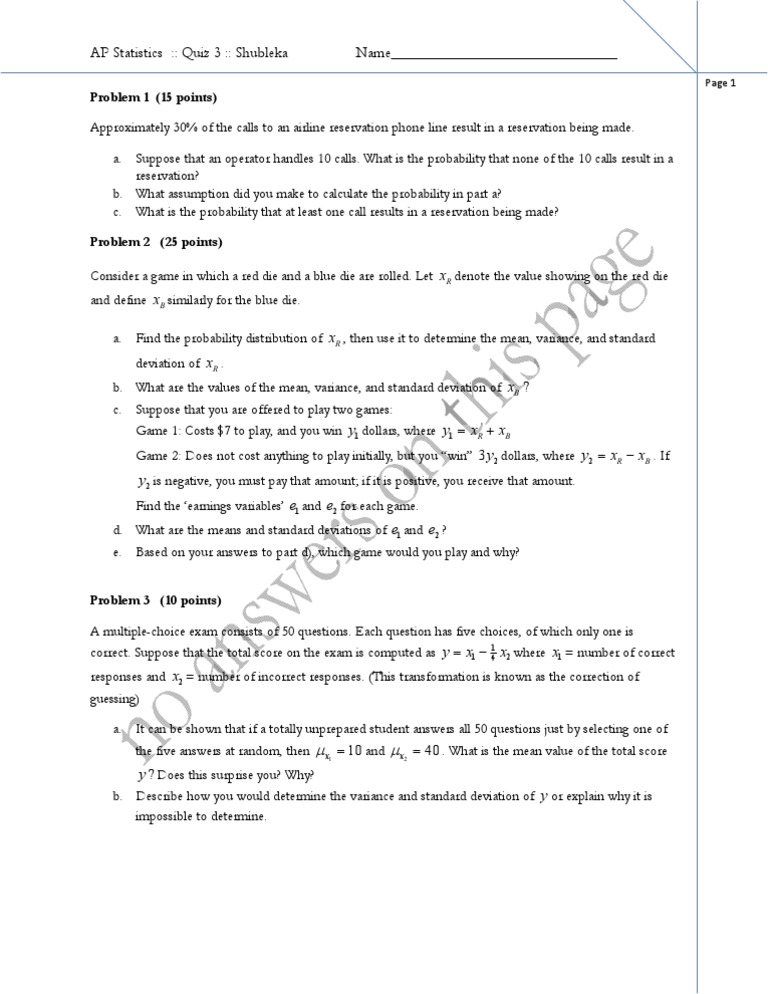 AP Statistics Quiz 5 | PDF