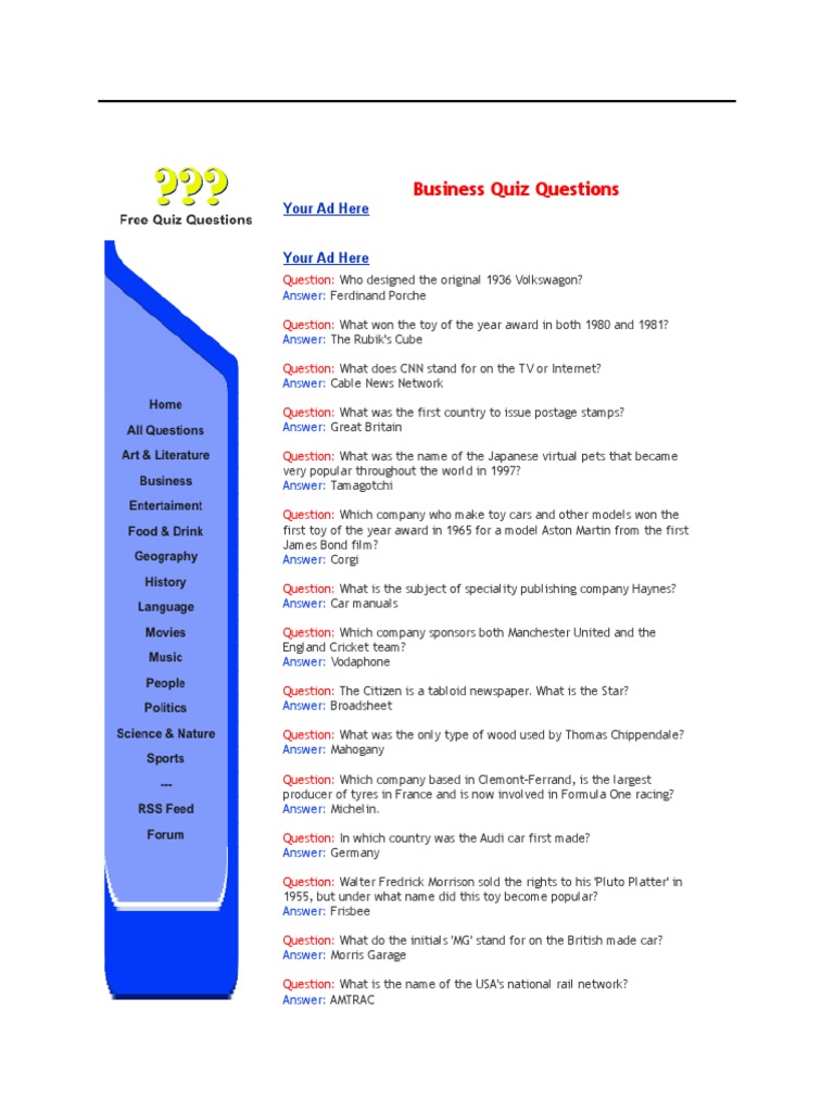 Business Quiz | PDF | Pub Quiz | Quiz