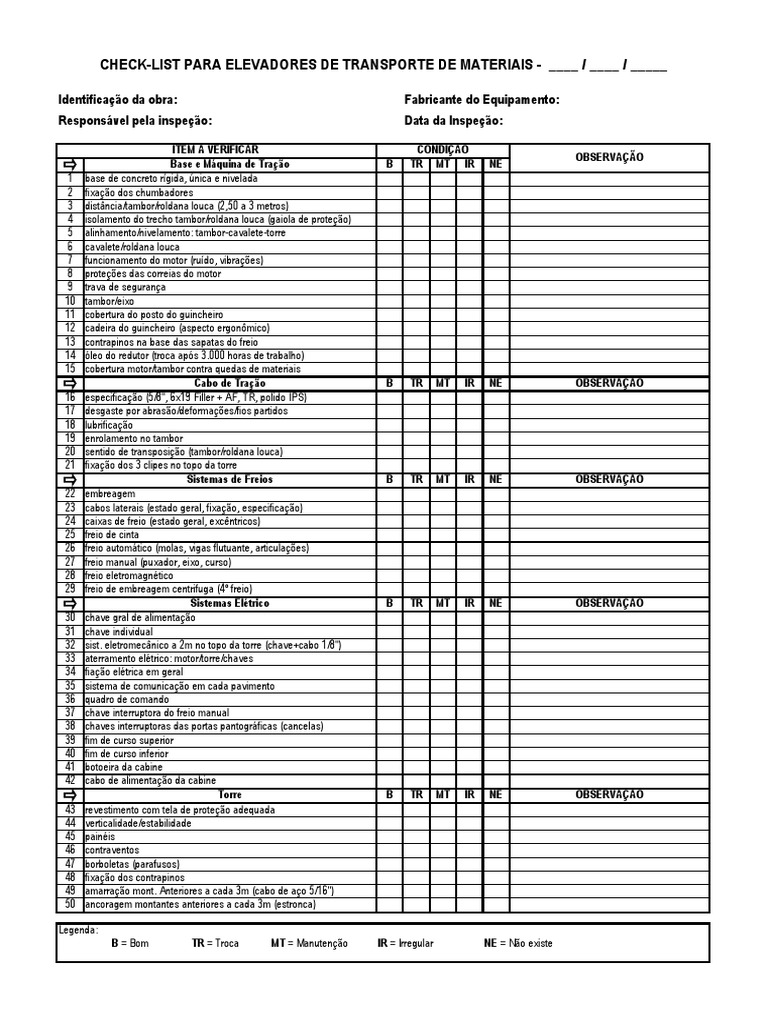Check-list-elevador-de-carga | Engenharia Mecânica | Engenharia
