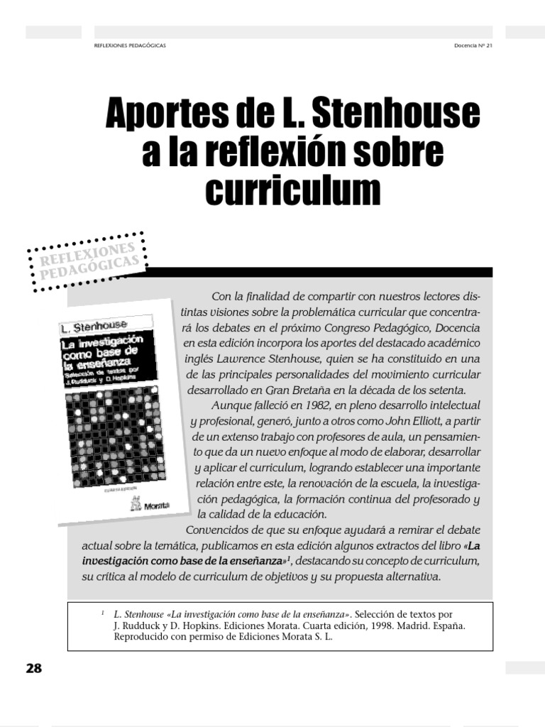 Aportes de Stenhouse | PDF | Plan de estudios | Maestros