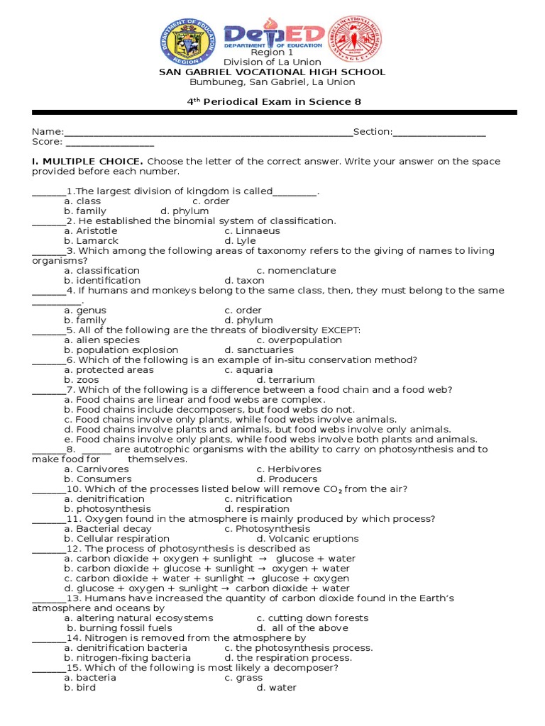 Science 8 4th Quarter Exam Guide | PDF | Digestion | Mitosis