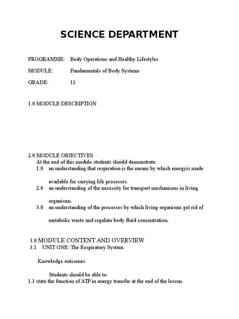 Body Systems and Health Module Overview | PDF | Cellular Respiration ...