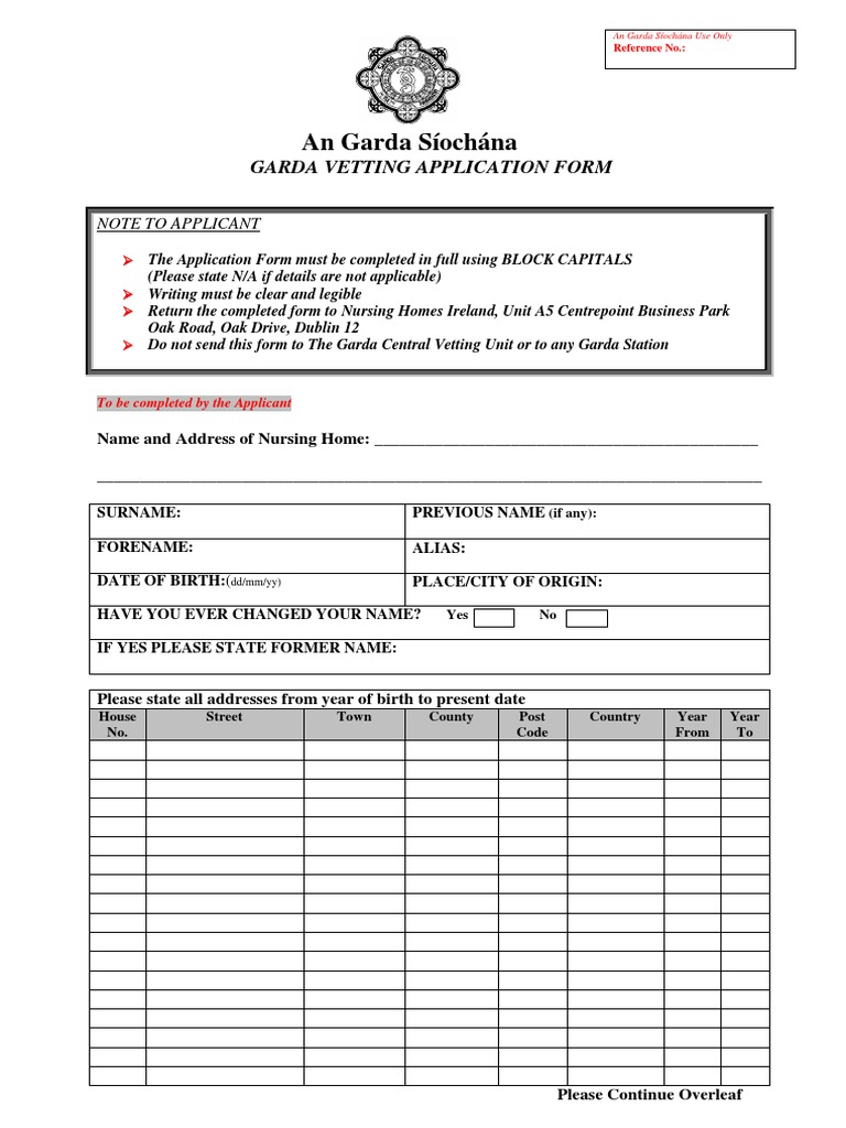 Garda Vetting Application Form Guide | PDF
