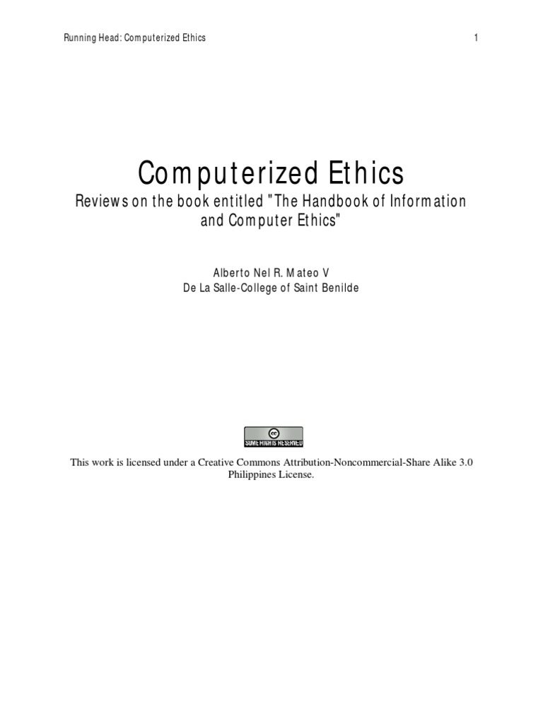 Computerized Ethics: Reviews On The Book Entitled "The Handbook of ...