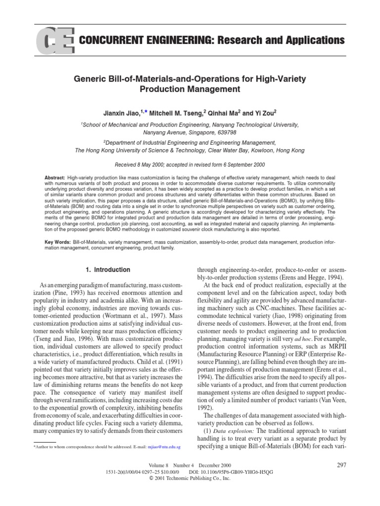 Generic Bill of Materials and Operations For High Variety Production ...