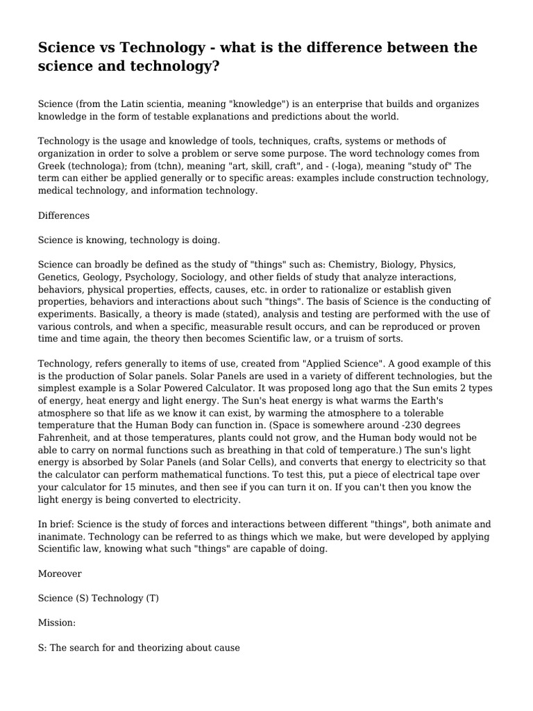Science Vs Technology - What Is The Difference Between The Science and ...